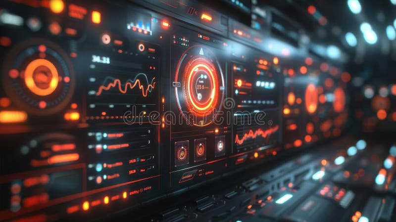 Futuristic Digital Interface with Glowing Red and Blue Lights Stock ...