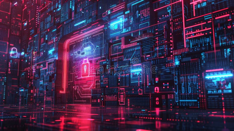 Futuristic Digital Interface with Glowing Red and Blue Lights ...