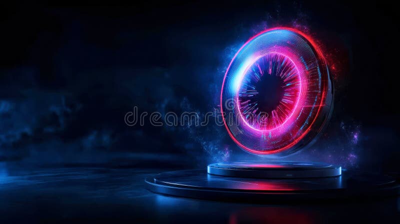 Futuristic Digital Interface with Glowing Red and Blue Neon Lights on a ...