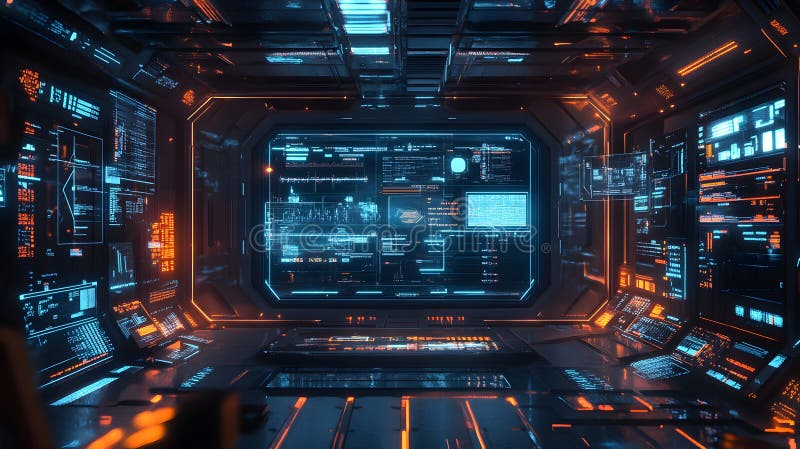 Futuristic Digital Interface with Glowing Screens and Data Visualization Ai Generative Stock ...