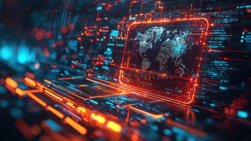 Futuristic Digital Interface with Glowing World Map and Data Visualization. Generative AI Stock ...