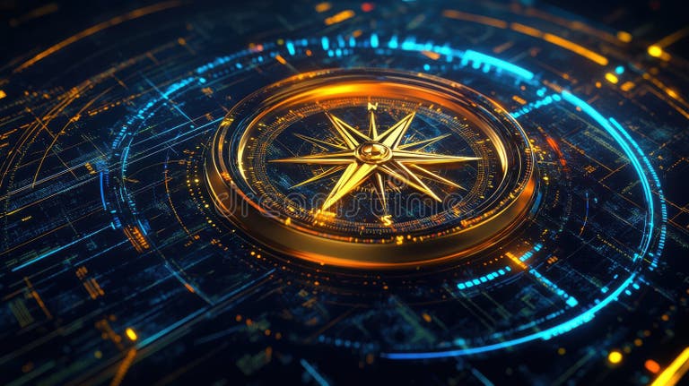 Futuristic Digital Interface with Golden Compass Design. Trading World ...