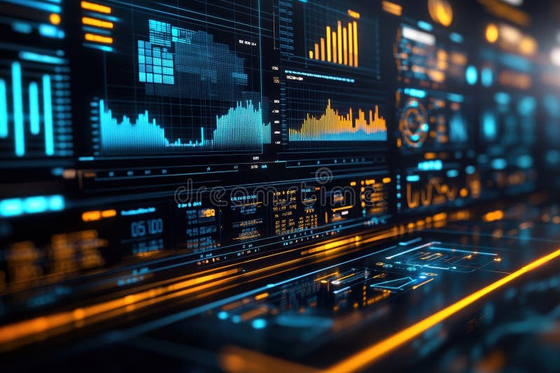 Futuristic Digital Interface with Graphs and Data Visualizations on a High-tech Screen ...