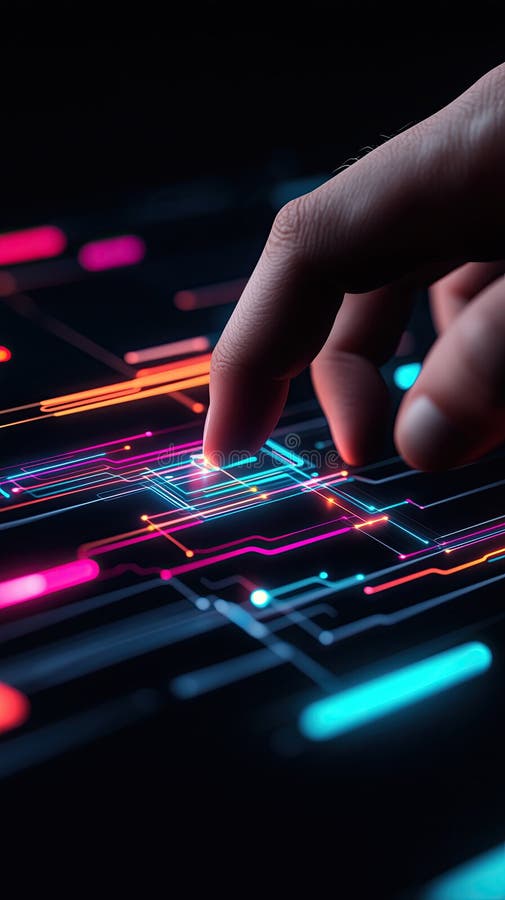 Futuristic Digital Interface with Hand Interacting with Vibrant ...