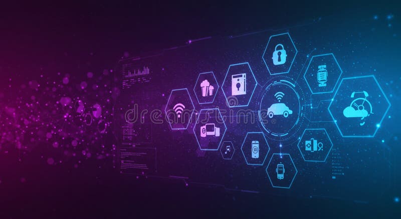 Futuristic Digital Interface with Hexagonal Icons Connected in a Web ...