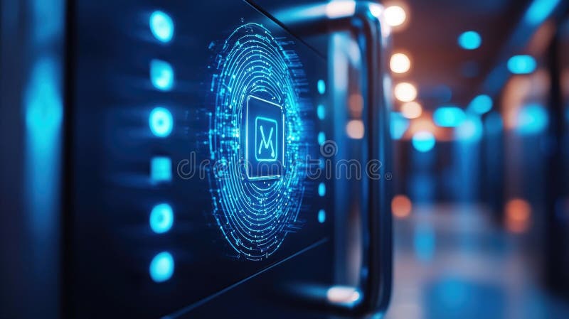 Futuristic Digital Interface with Holographic Display in Blue Corridor ... Futuristic Digital Interface with Holographic Display in Blue Corridor ...