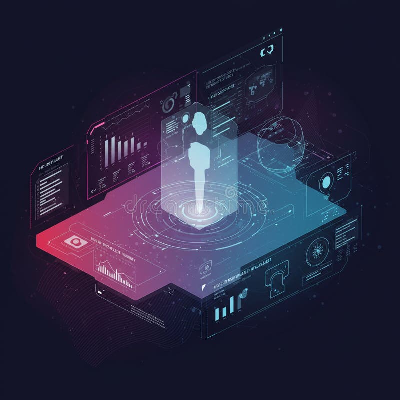 Futuristic Digital Interface with Holographic Elements on a Dark ...