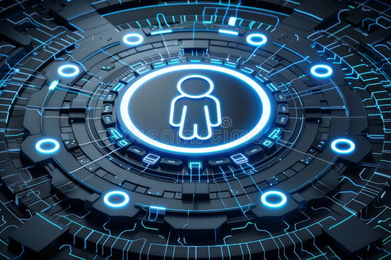 Futuristic Digital Interface with Human Icon and Glowing Circuits ...