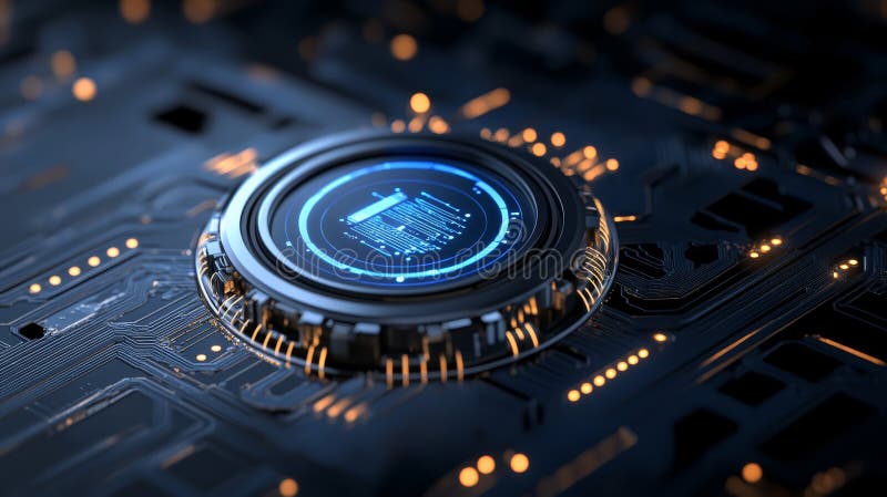 Futuristic Digital Interface on Microchip Circuit Stock Illustration ...