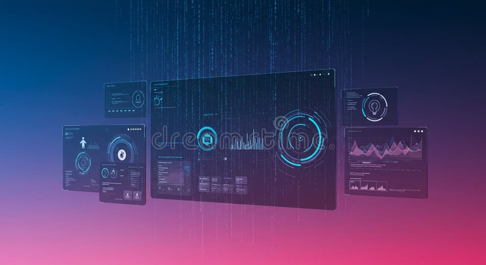 Futuristic Digital Interface with Multiple Translucent Screens ...