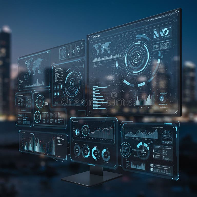 Futuristic Digital Interface with Multiple Transparent Screens ...