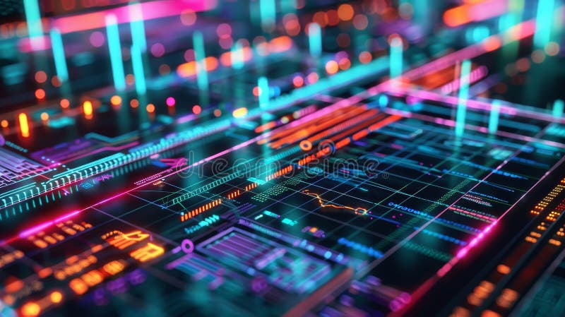 Futuristic Digital Interface with Neon Lights and Data Visualization a ... Futuristic Digital Interface with Neon Lights and Data Visualization a ...