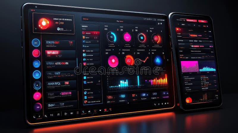 Futuristic Digital Interface with Neon Lights, Data Visualization and ...