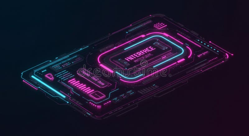 Futuristic Digital Interface with Neon Lights in Pink and Blue Hues ...