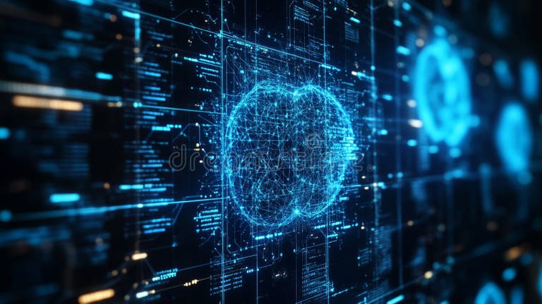 Futuristic Digital Interface with Neural Network Visualization Stock Image - Image of digital ...