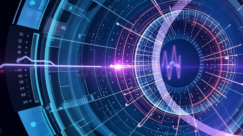 Futuristic Digital Interface with Oscilloscope Waveforms and Circular ...