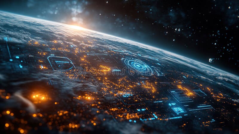 Futuristic Digital Interface Overlay on Earth from Space, Showing ...