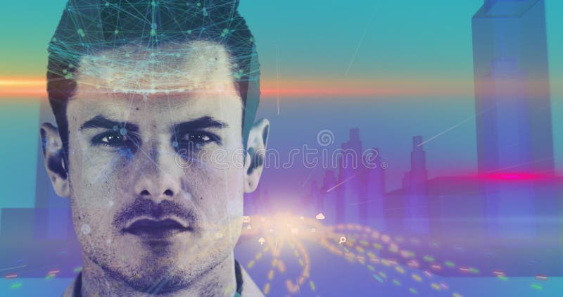 Futuristic Cityscape Digital Network Overlay Art Stock Photos - Free ...