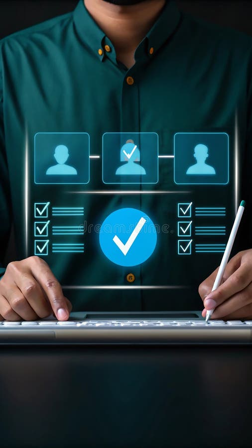 Futuristic Digital Interface with Person Selecting Profiles ...