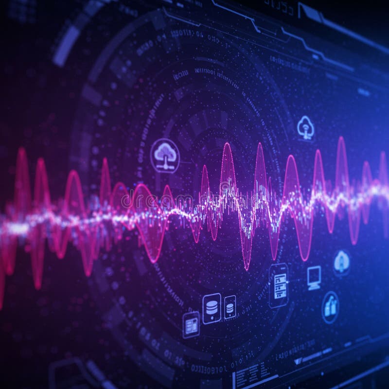 Futuristic Digital Interface with a Prominent Pink Waveform Traversing ...