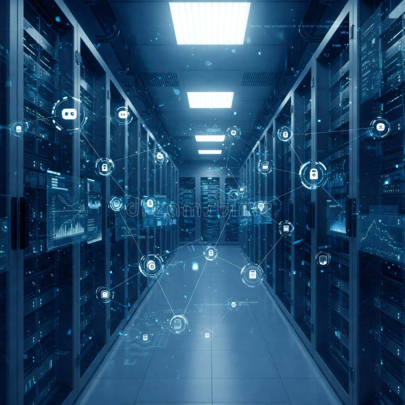 Network Security Protecting Data Center Servers with Futuristic Hud ...
