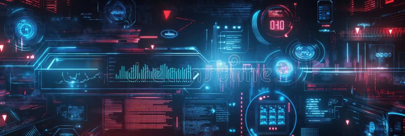 Futuristic Digital Interface with Red and Blue Holographic Panels on ...