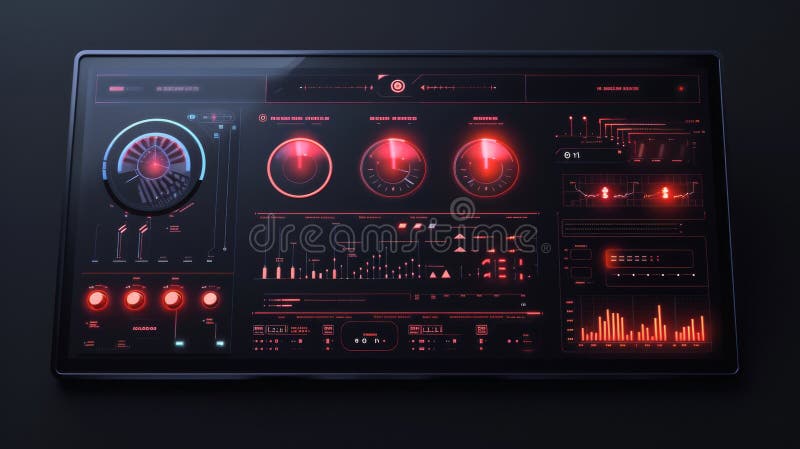 Futuristic Digital Interface Red Glowing Data Panels Stock Photos ...