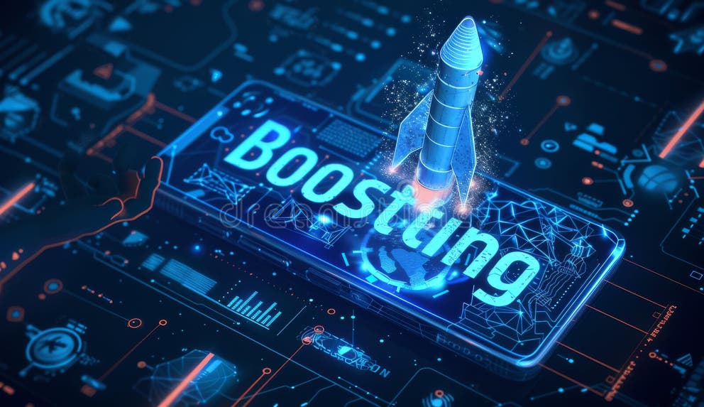 Futuristic Digital Interface with Rocket Launch Visualizing Technology Boost Concept Stock Image ...