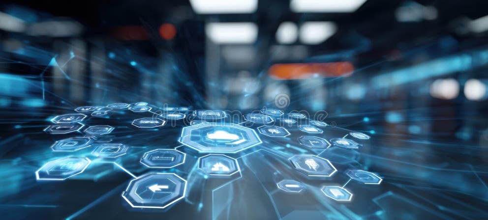 The Futuristic Digital Interface Showcasing Interconnected Hexagonal ...