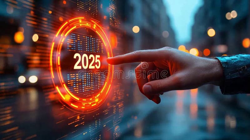 Futuristic Digital Interface of 2025 Showcasing Technology, with Hand ...