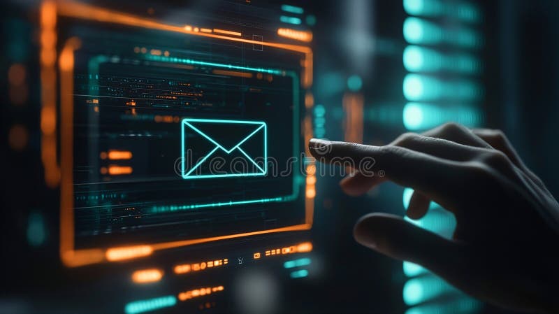 Futuristic Digital Interface Showing Email Message Hand Interacting ...