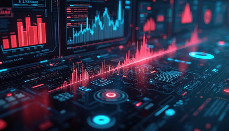 Futuristic Digital Interface Glowing Blue Red Data Charts Stock Photos ...
