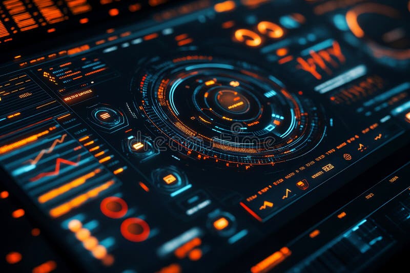 Futuristic Digital Interface Technology HUD Orange Blue Neon SciFi ...
