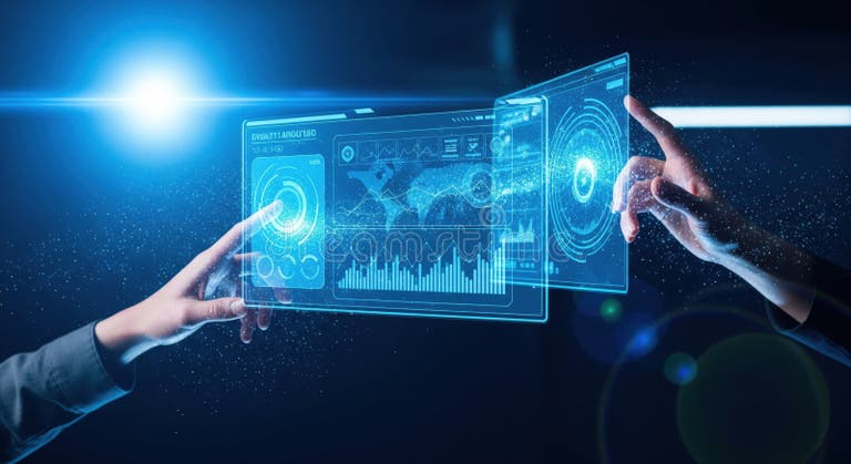 Futuristic Digital Interface with Touch Interaction Stock Illustration ...