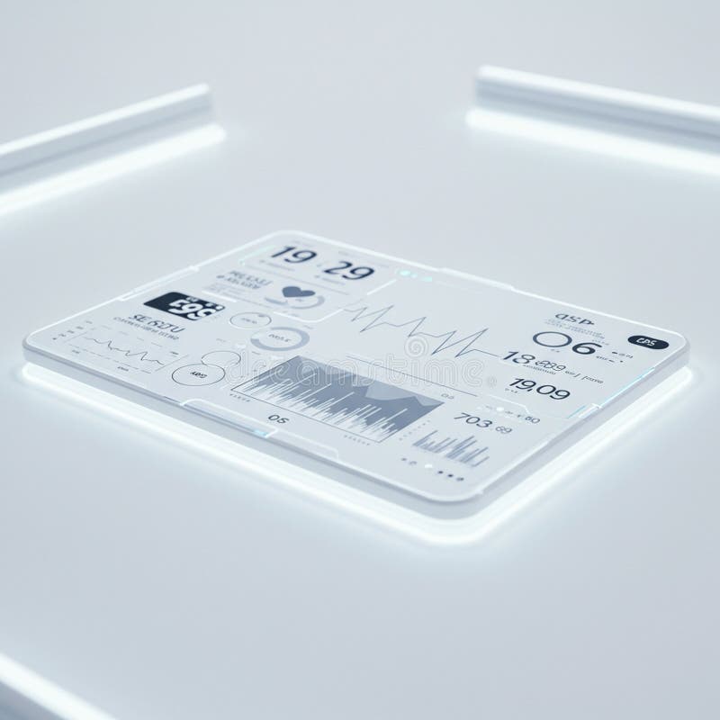 Futuristic Digital Interface on a Transparent Screen Displays Various ...