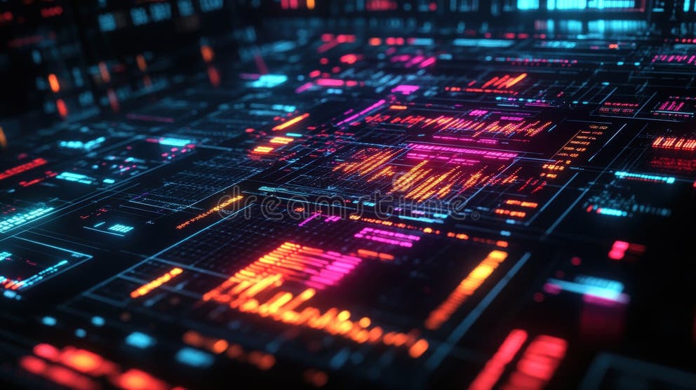 Futuristic Digital Interface with Vibrant Glowing Code Stock ...