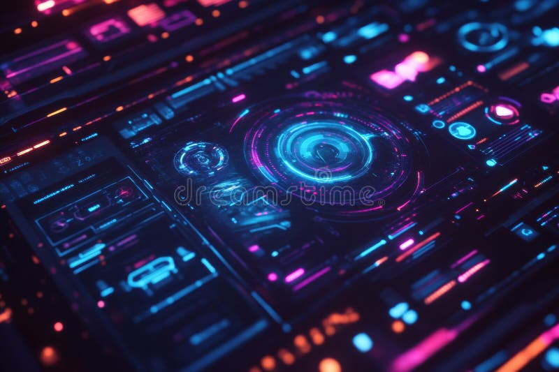 Futuristic Digital Interface with Vibrant Neon Colors and Intricate ...