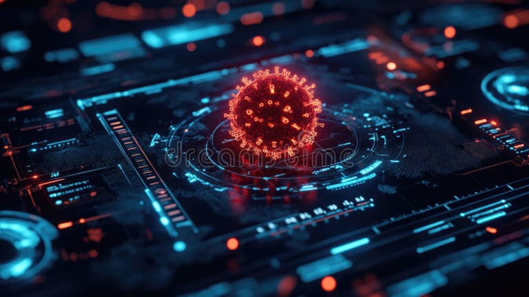 Futuristic Digital Interface with Visualized Virus Structure. HMPV ...