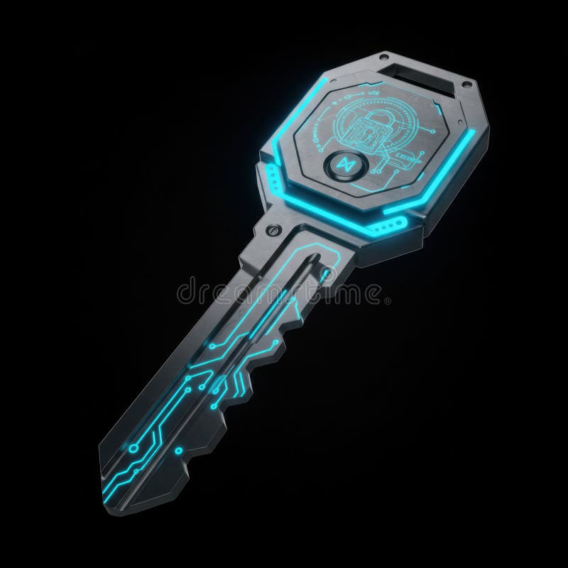 Futuristic Digital Key with Glowing Blue Circuitry Stock Illustration ...