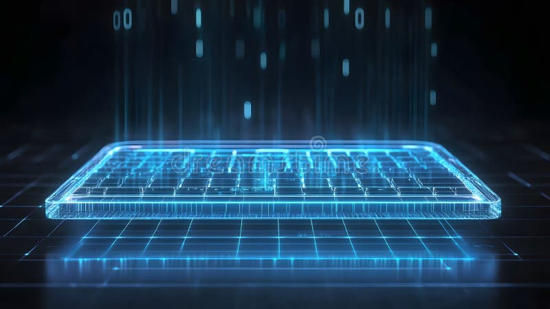 Futuristic Digital Keyboard with Binary Code Rain Stock Illustration ...