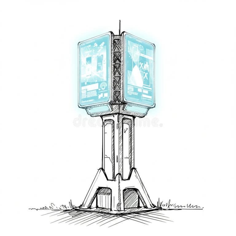 A Futuristic Digital Kiosk Featuring Four Vertically Aligned, Glowing ...