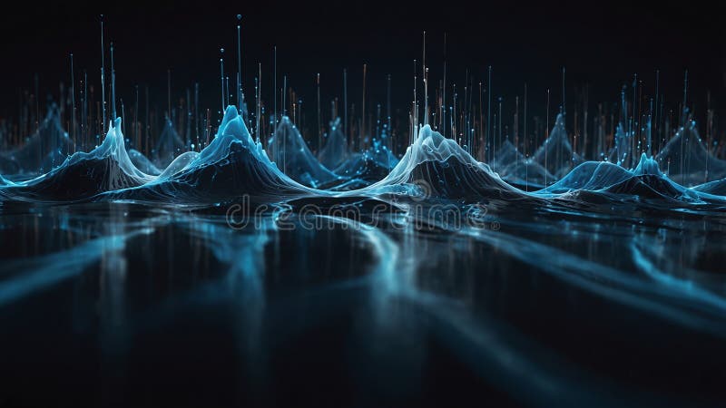Futuristic Digital Landscape with Abstract Blue Glowing Peaks and ...