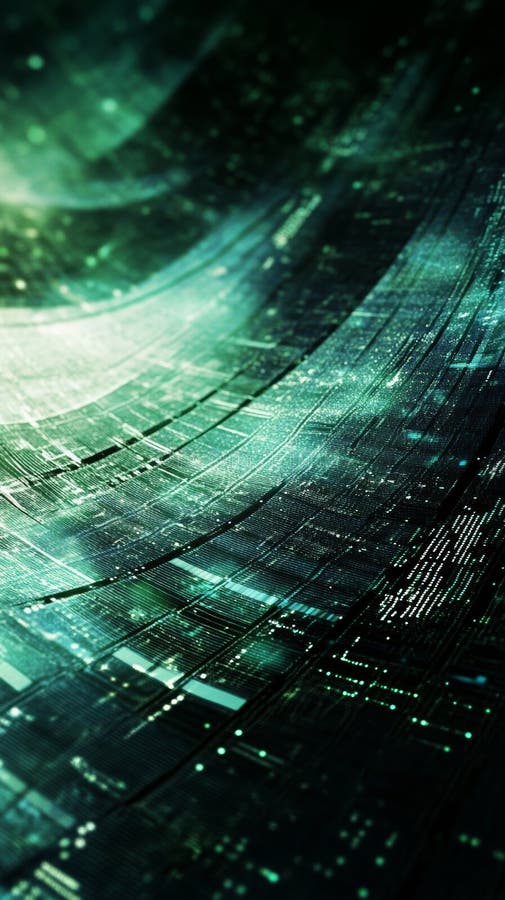 Futuristic Digital Landscape with Abstract Green Matrix Grid and ...