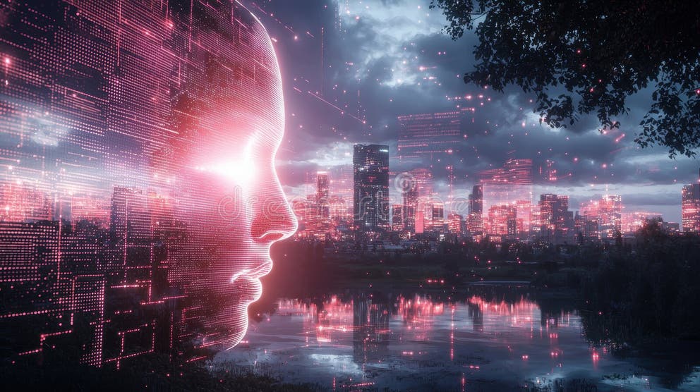 Futuristic Digital Landscape with Biometric Security and Data ...