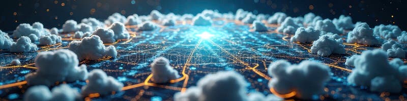 Futuristic Digital Landscape with Cloud Computing Concept and Glowing ...