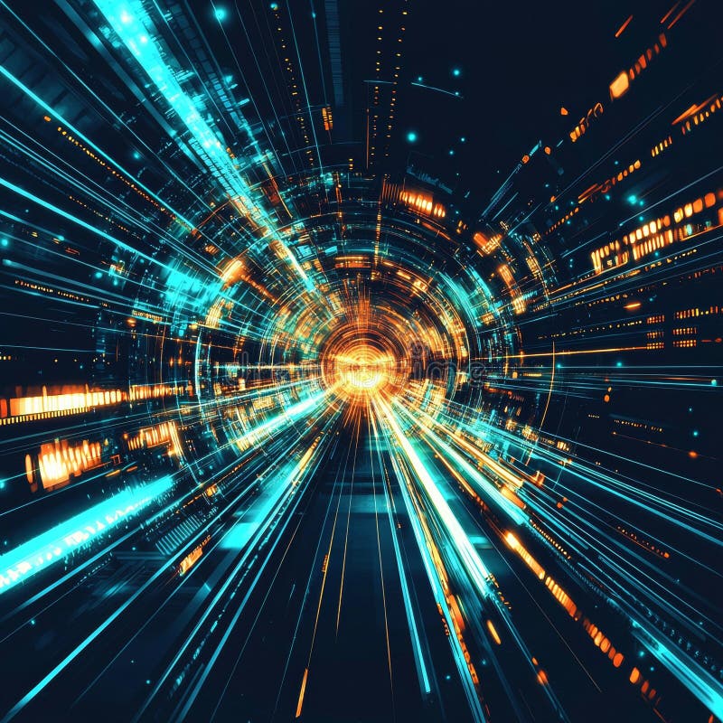 A Futuristic Digital Landscape with Dynamic Light Trails Depicting ...