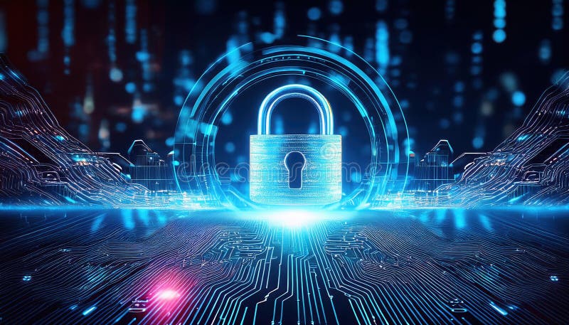Futuristic Digital Landscape Featuring Glowing Padlock Symbolizing ...