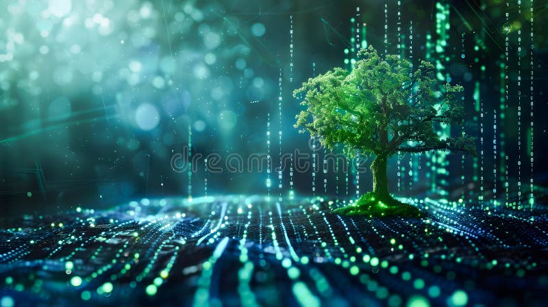 Futuristic Digital Landscape Featuring a Glowing Tree As a Symbol of ...