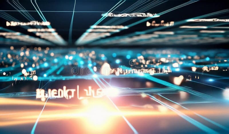 Futuristic Digital Landscape with Glowing Binary Code and Neon Data ...