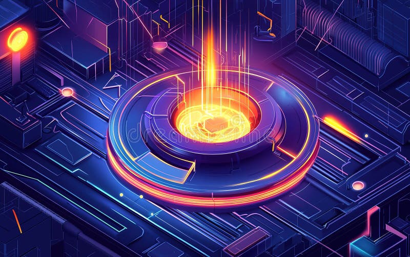 Futuristic Digital Landscape with Glowing Circular Core and Vibrant ...